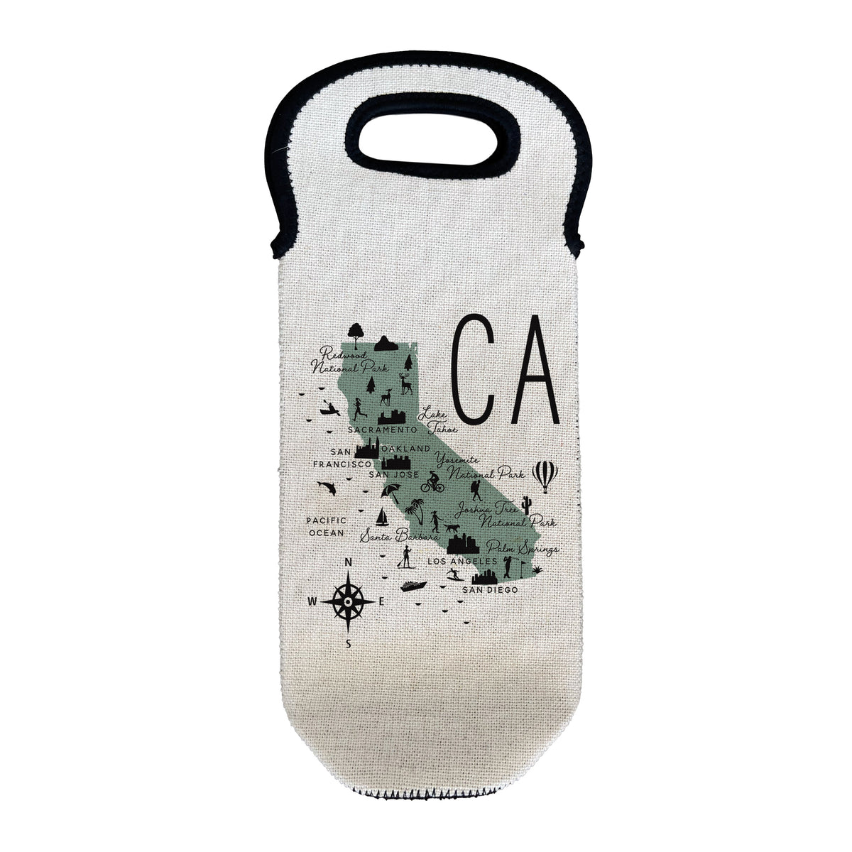 California State Icon Map Wine Carrier Tote Neoprene Lining Liquor Bot ...