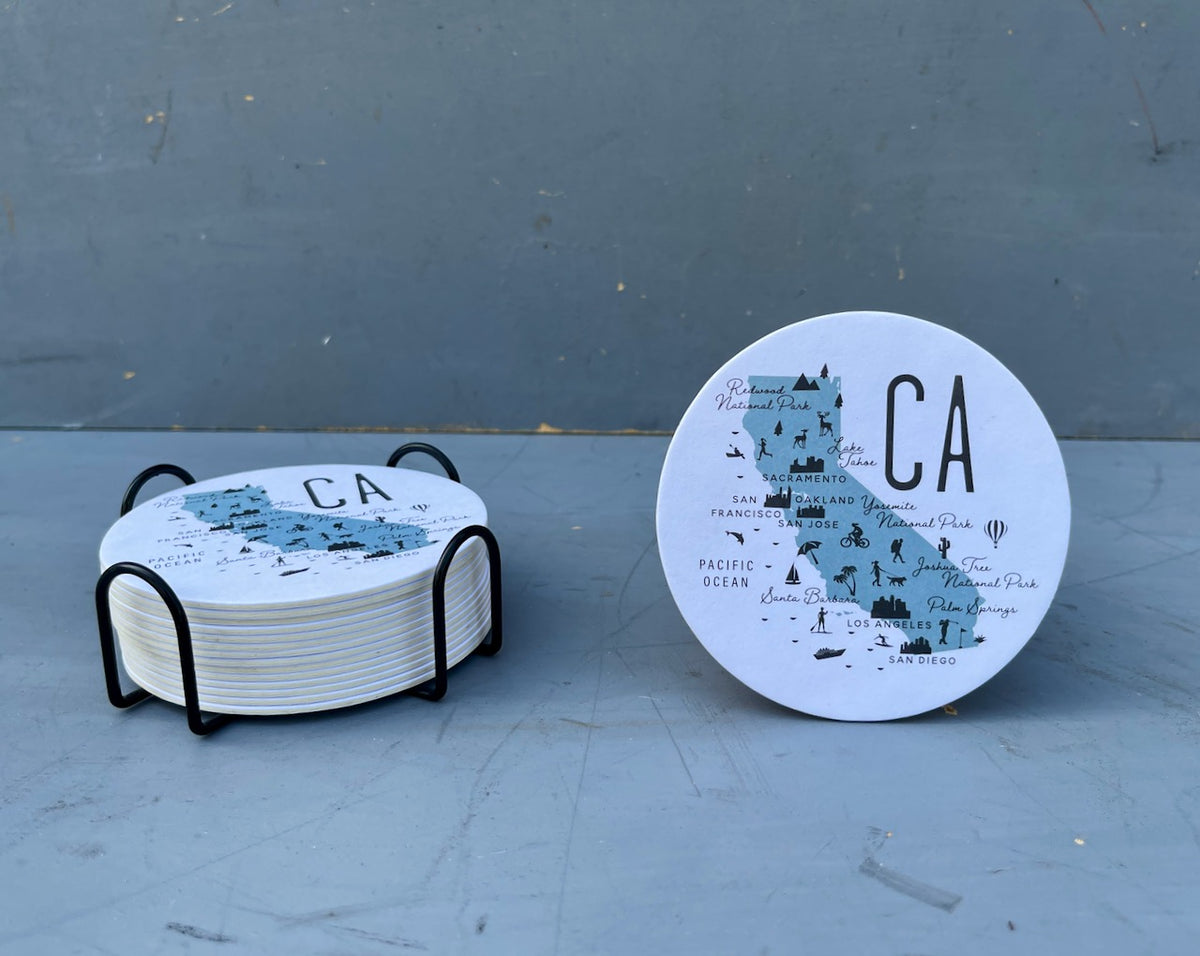 California Icon Map Paper Pulp Board Coasters | Set of 15 With Black M ...